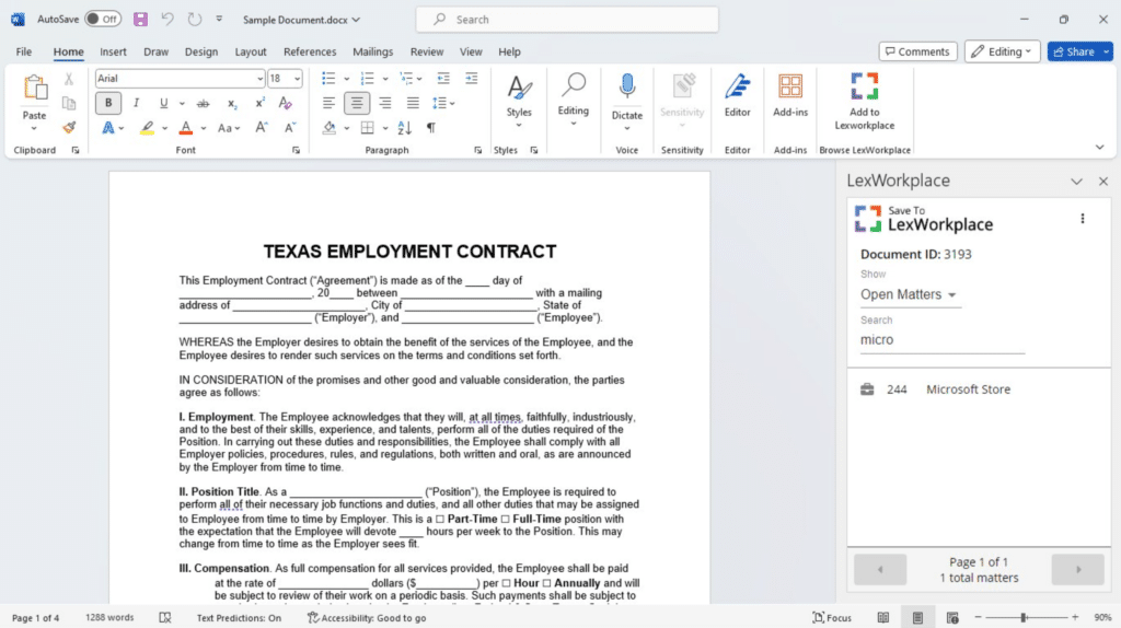 New in LexWorkplace: Microsoft Office Addin