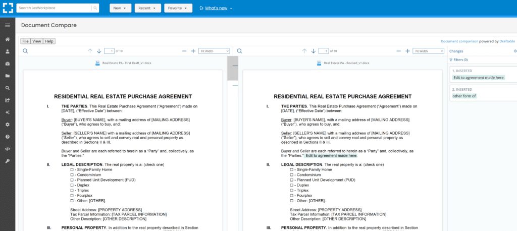 New in LexWorkplace: Litera Compare Integration + Inline Document Compare